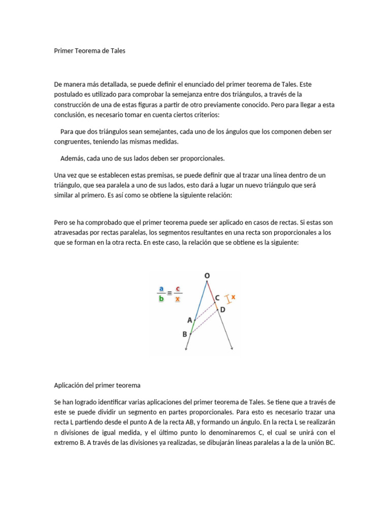 Primer Teorema de Tales: Semejanza Triangular | PDF | Triángulo | Geometría
