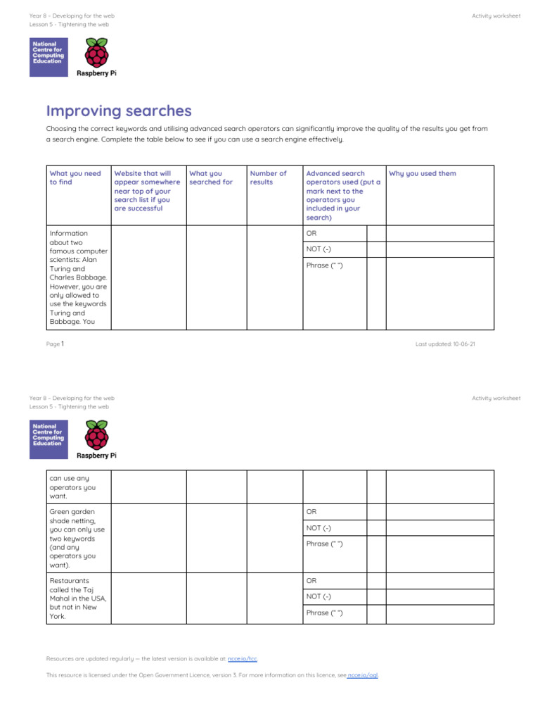 A1 Worksheet – Improving Searches | PDF | Computer Science | Computing
