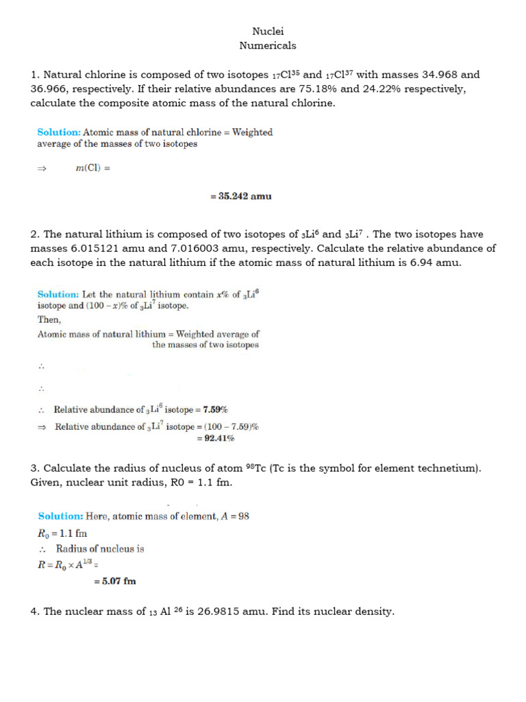 Numericals Nucleii | PDF