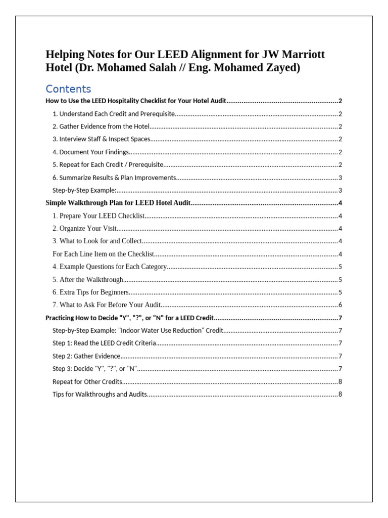 LEED Hotel Audit Guide and Checklist | PDF