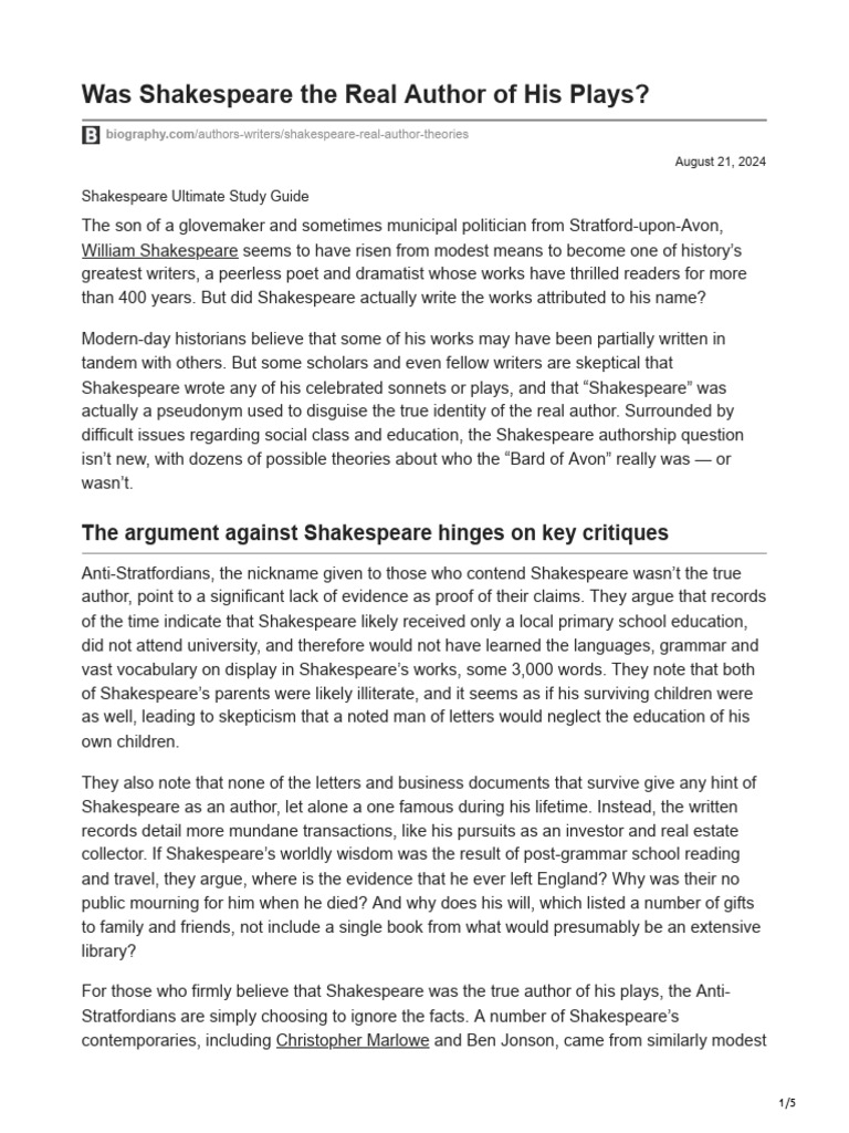 Was Shakespeare The Real Author of His Plays | PDF | William ...