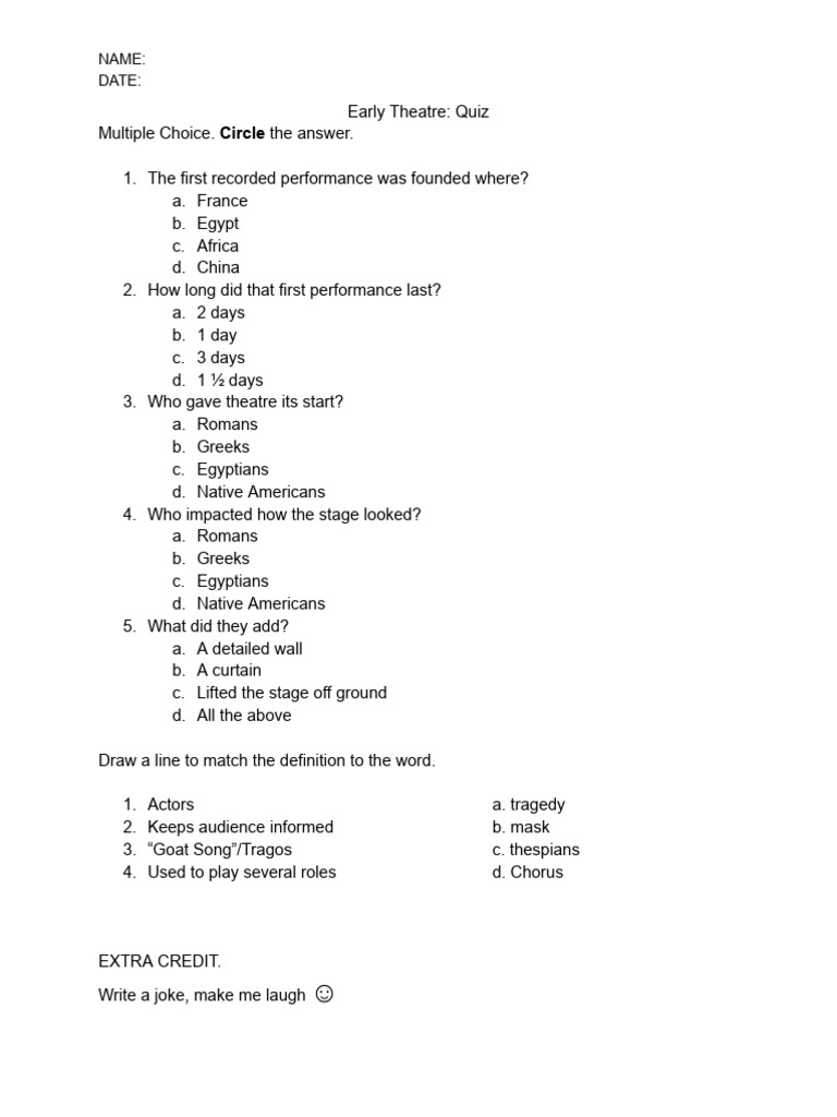 Early Theatre_ Quiz | PDF