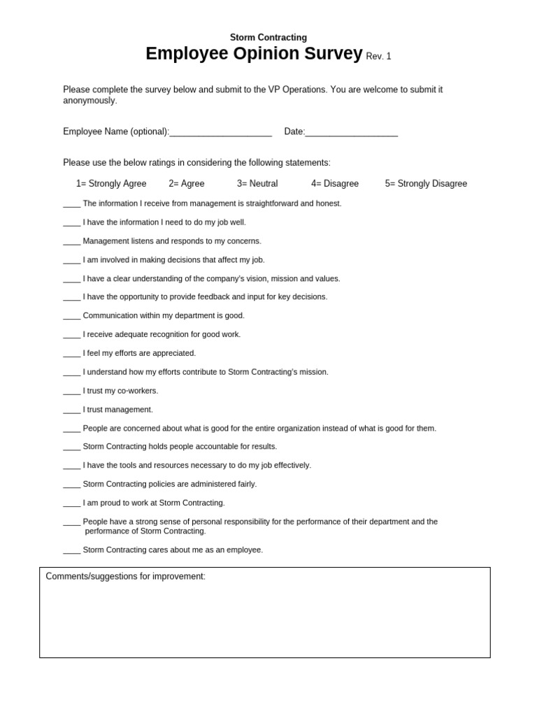 Form - Employee Opinion Survey | PDF