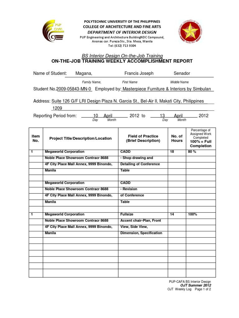 OJT Weekly Accomplishment Report | PDF | Manila | Science