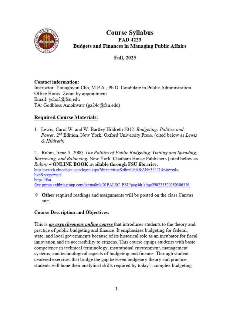 PAD4223 Course+Syllabus Fall+2025 | PDF | Plagiarism | Academic Dishonesty