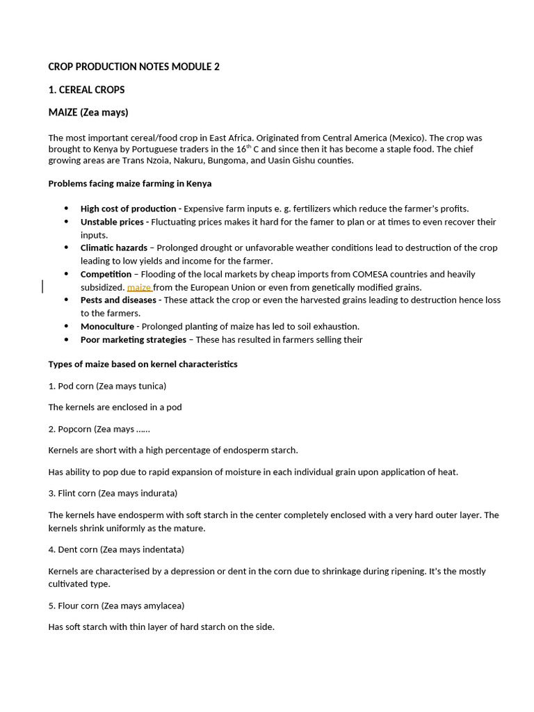 Crop Production Note Module 2 | PDF | Wheat | Maize