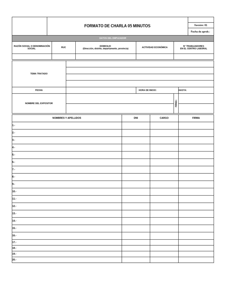 Formato Charla 5 Minutos | PDF