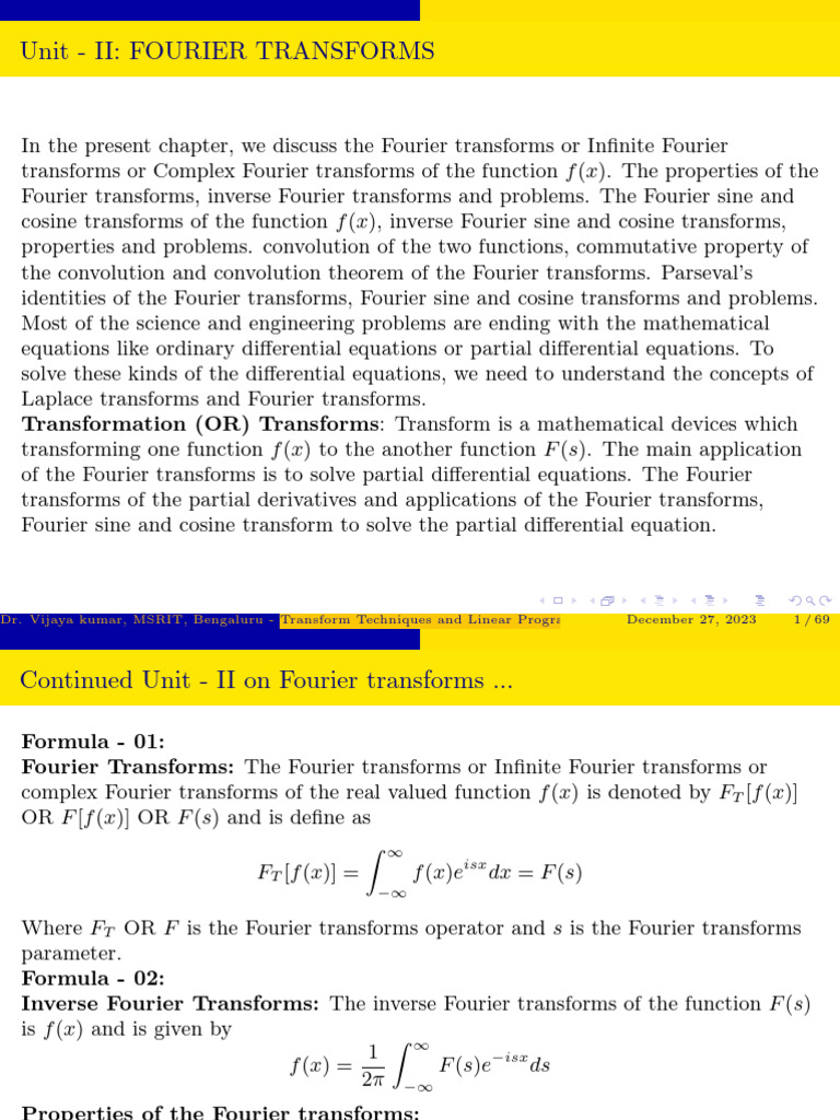 Unit - II Fourier Transform | PDF | Convolution | Differential Equations