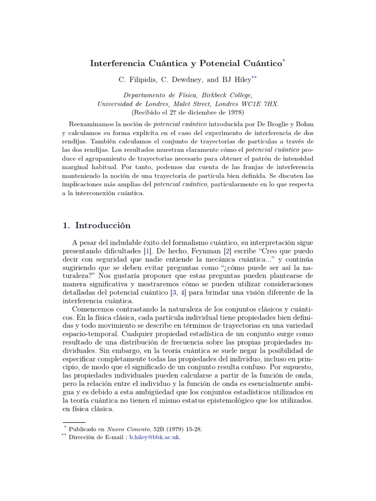 Interferencia Cuantica y Potencial Cuantico - Philippidis, Dewdney ...