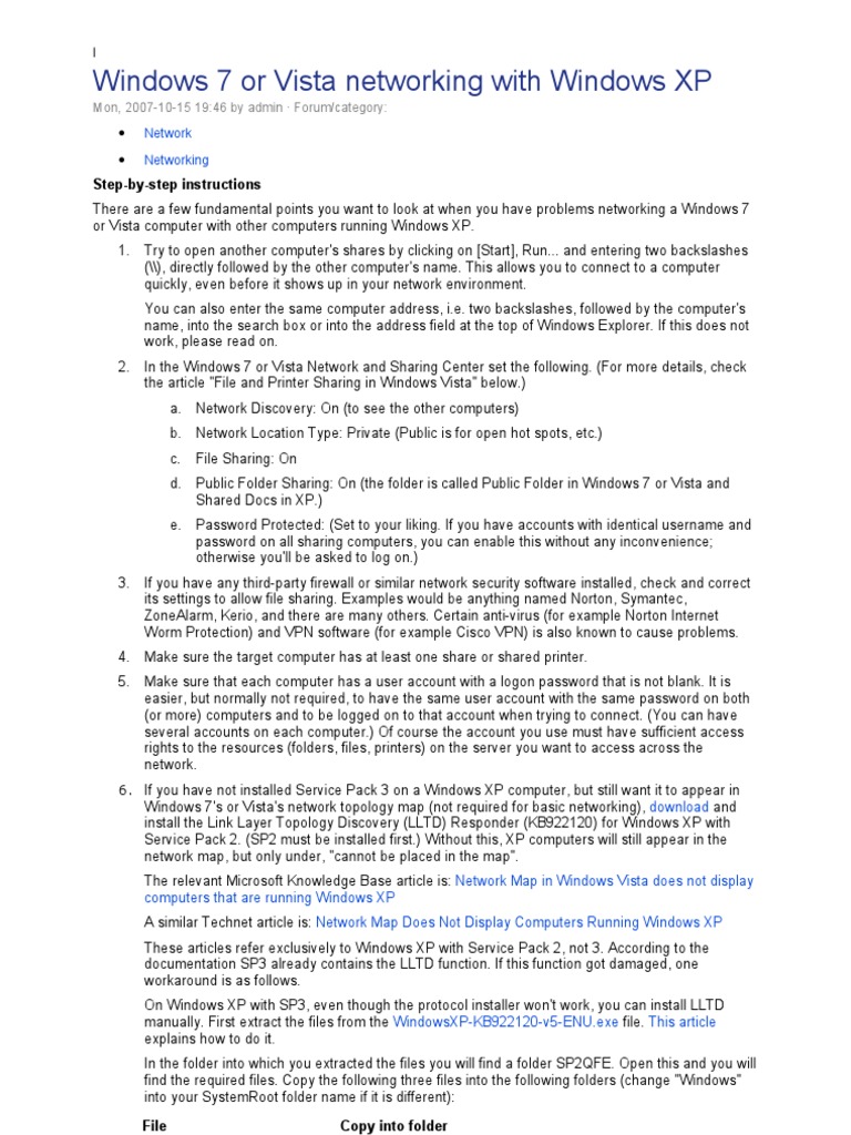 Windows 7 or Vista Networking Winth Windows XP | PDF | Windows Xp ...