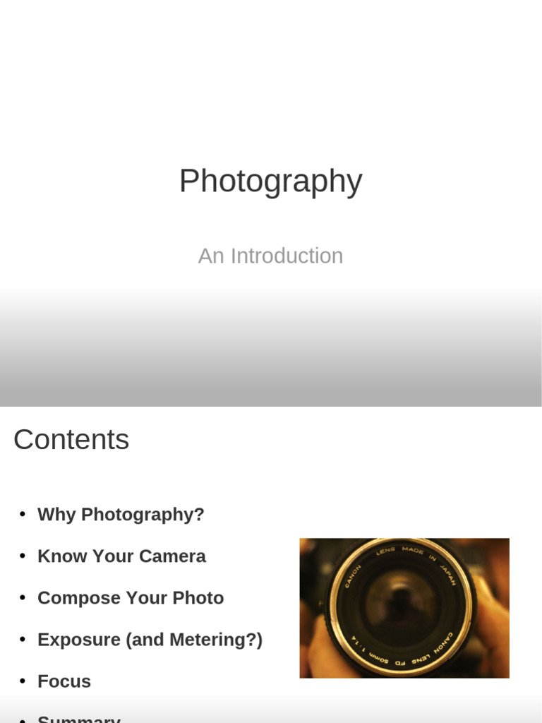 Introduction To Photography | PDF | Shutter Speed | Shutter (Photography)