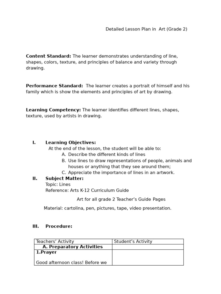 Grade 2 Art Lesson Plan: Lines | PDF | Lesson Plan | Learning