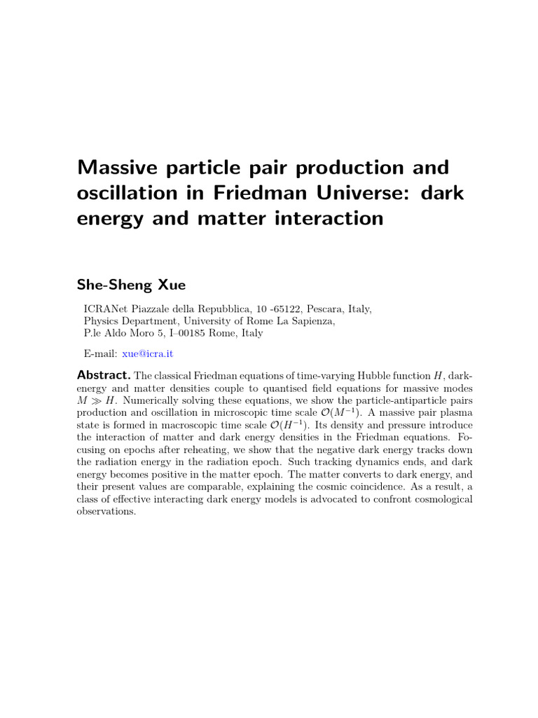 Massive Particle Pair Production and Oscillation I | PDF | Dark Energy ...