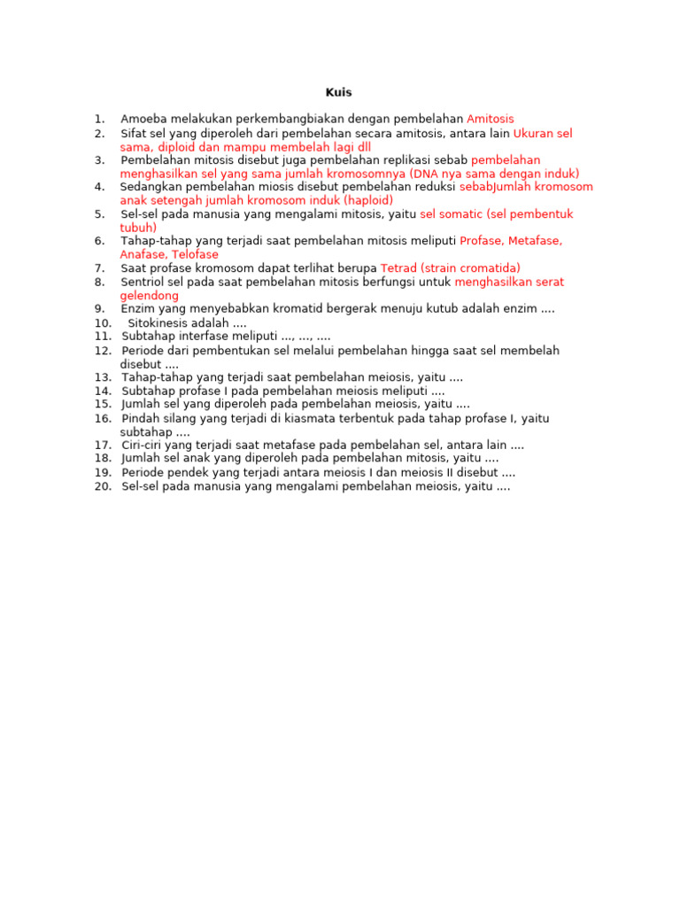 Kuis. reproduksi sel docx | PDF