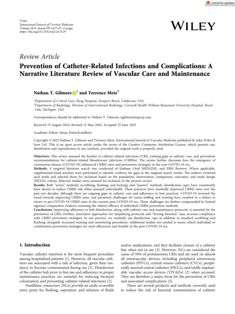 paper_Prevention of Catheter‐Related Infections and Complications_IJVM ...