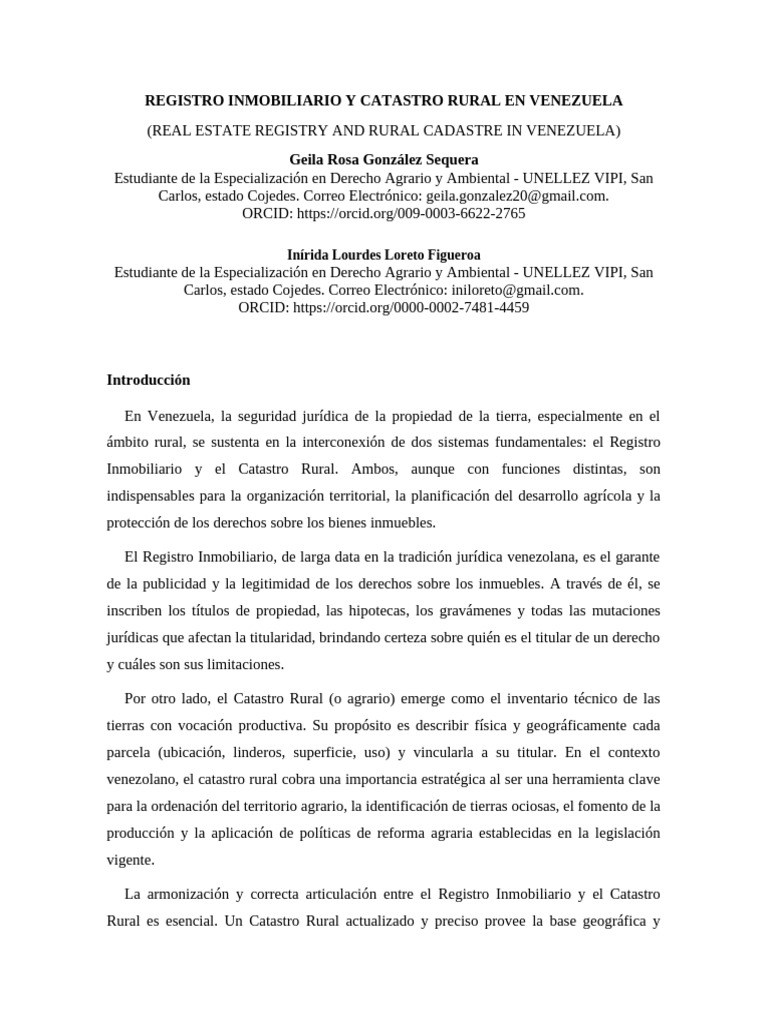 Registro Inmobiliario y Catastro Rural en Venezuela | PDF | Venezuela ...