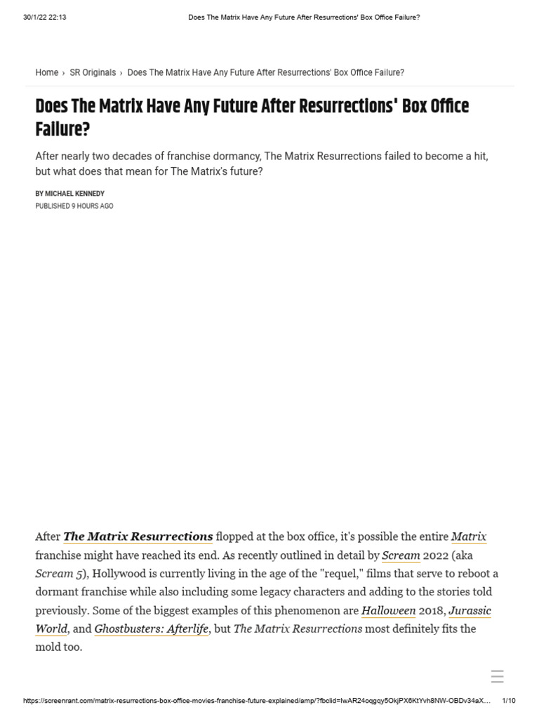 Matrix Franchise Future After Resurrections' Failure | PDF