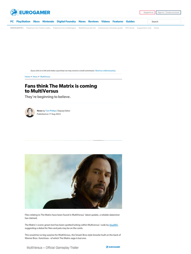 Fans Think The Matrix Is Coming To MultiVersus | PDF