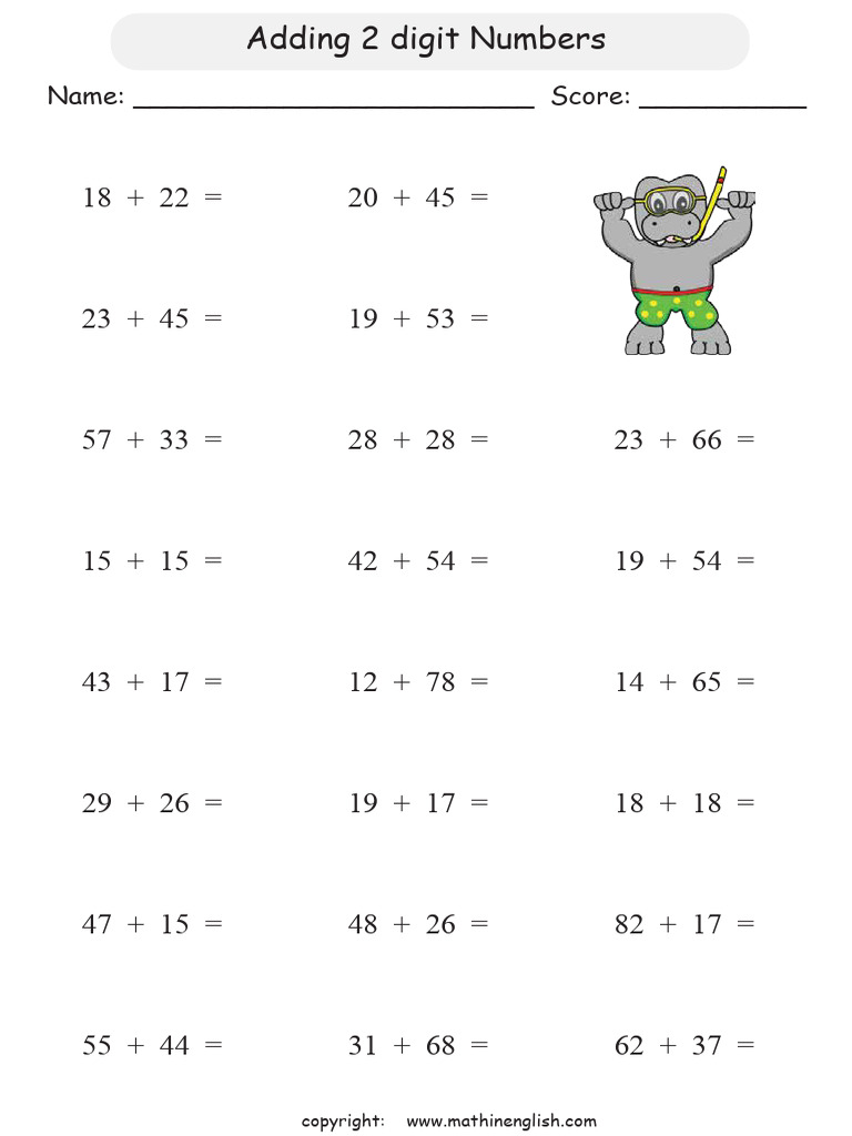 Add 2 Digits Horizontal P1 | PDF