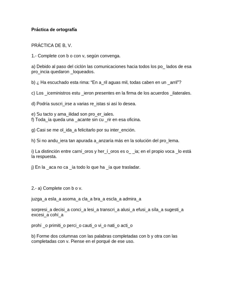 VG Ejercicios Ortograficos BV Cxs | PDF