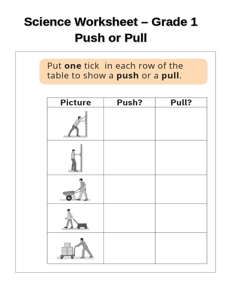 Grade 1 Forces: Push and Pull Worksheet | PDF