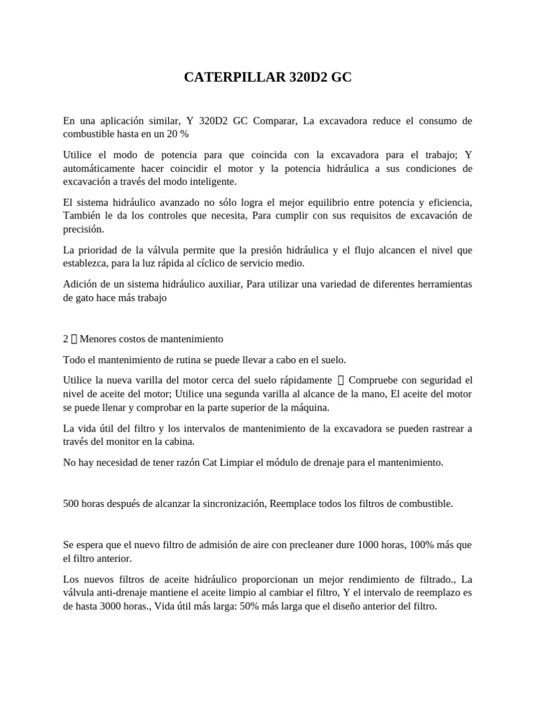 Excavadora Caterpillar 320D2 GC: Eficiencia y Confiabilidad | PDF ...