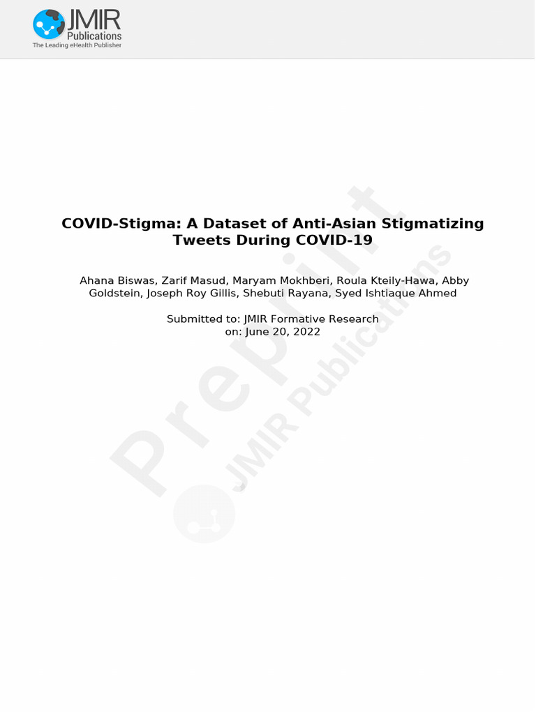COVID-Stigma A Dataset of Anti-Asian Stigmatizing Tweets | PDF | Social ...