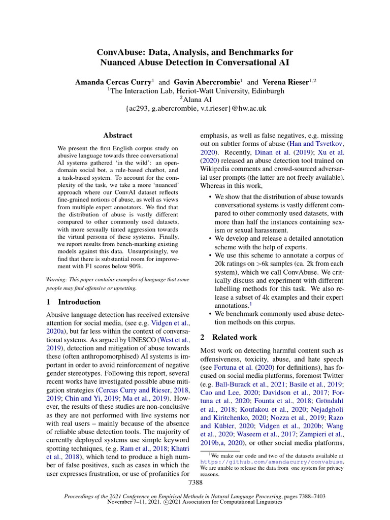 ConvAbuse Data, Analysis, and Benchmarks For Nuanced Detection in ...