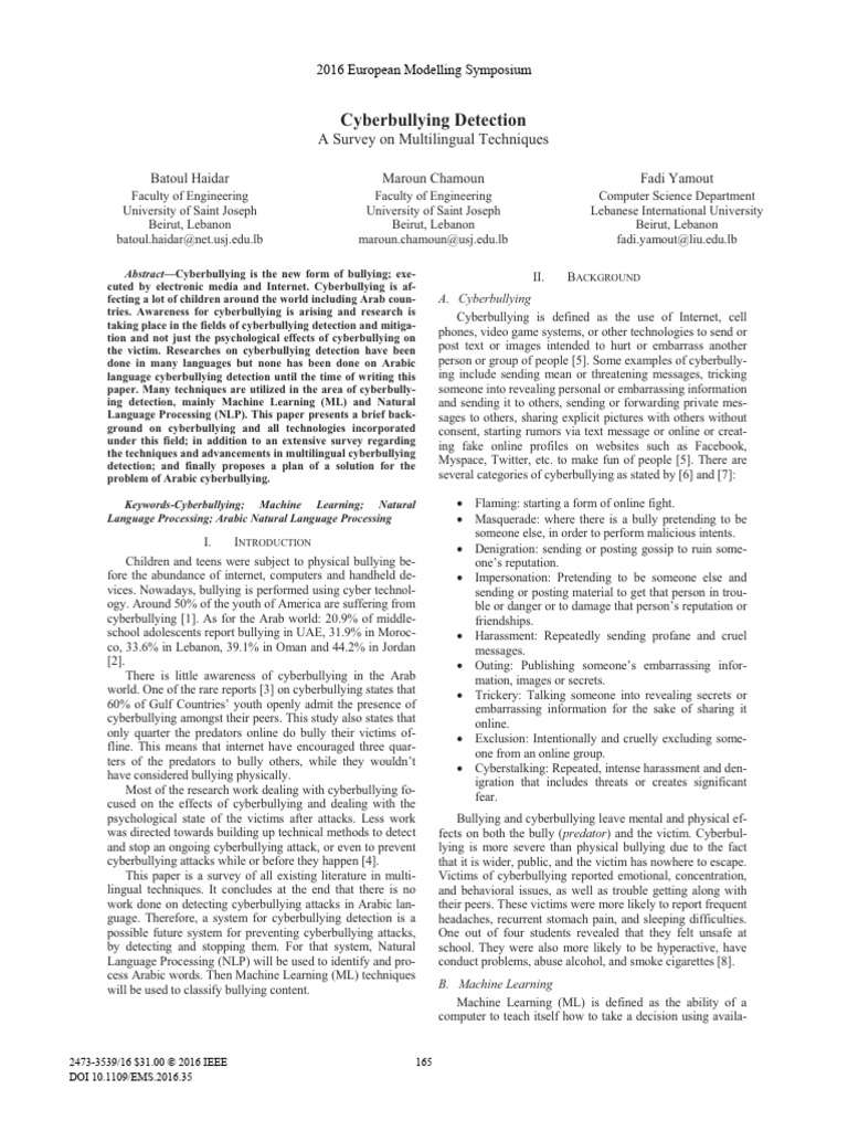 Cyberbullying Detection A Survey On Multilingual Techniques | PDF