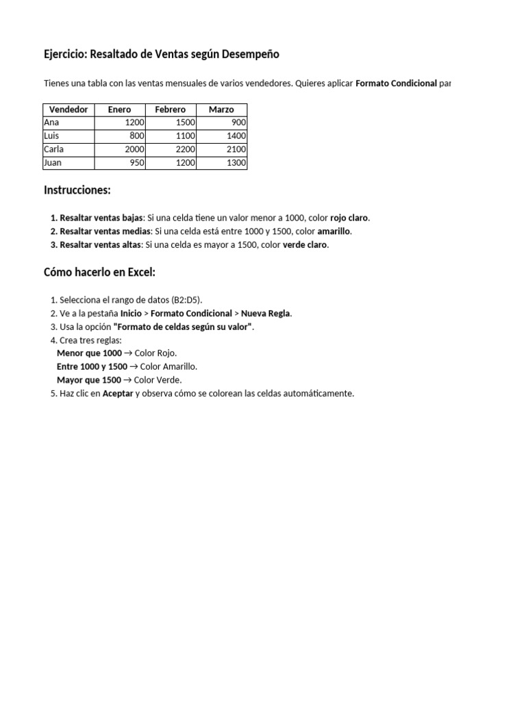 Formato Condicional Ejercicio | PDF