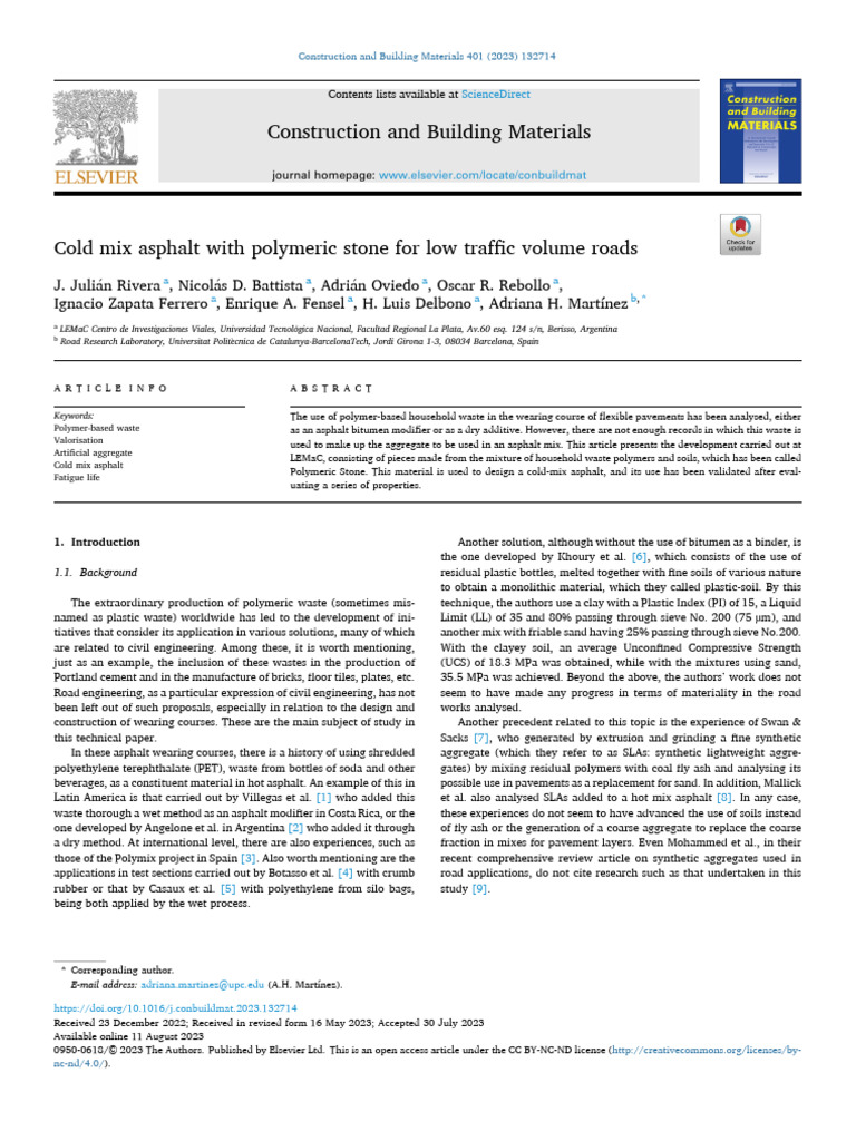 Cold Mix Asphalt with Polymer Aggregate | PDF | Polymers | Construction ...