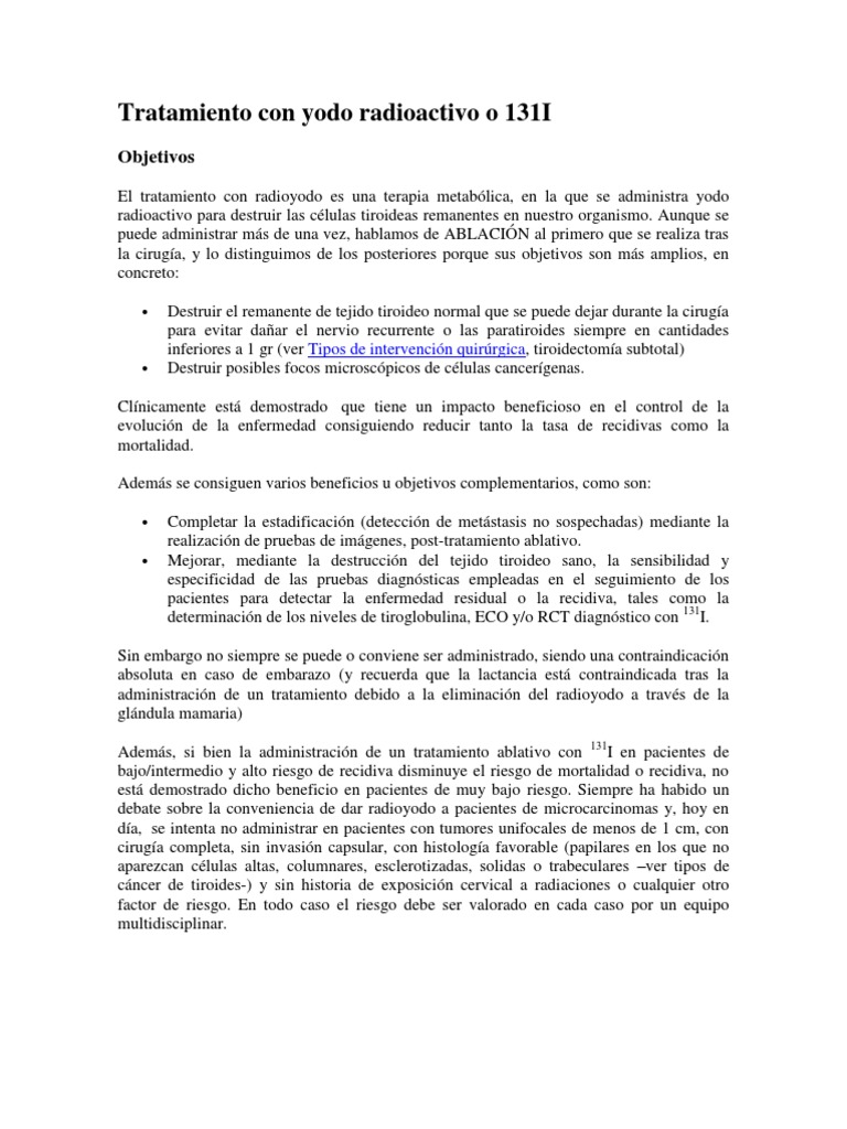 Tratamiento Con Yodo Radioactivo o 131I | PDF | Tiroides | Cáncer