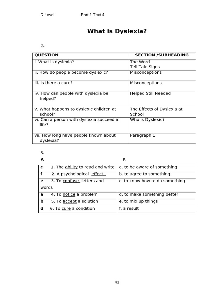 4 What Is Dyslexia Answer Key | PDF | Dyslexia