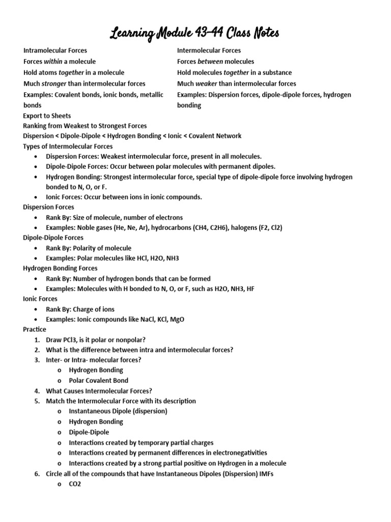 Learning Module 43 & 44 Class Notes | PDF | Intermolecular Force ...
