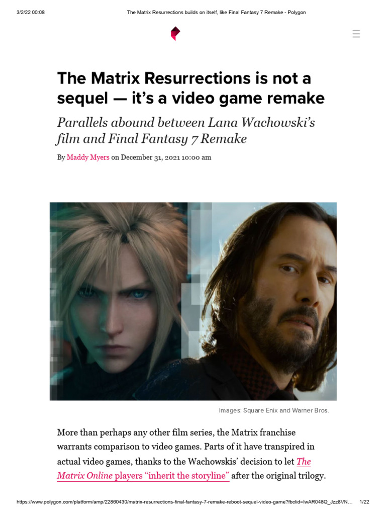 The Matrix Resurrections Builds On Itself, Like Final Fantasy 7 Remake ...