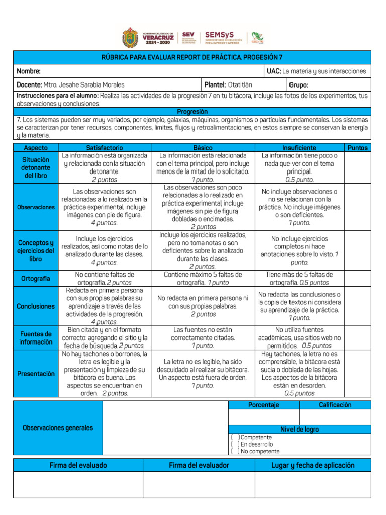 Rúbrica Para Bitácora LMysI. Progresión 7 | PDF | Aprendizaje