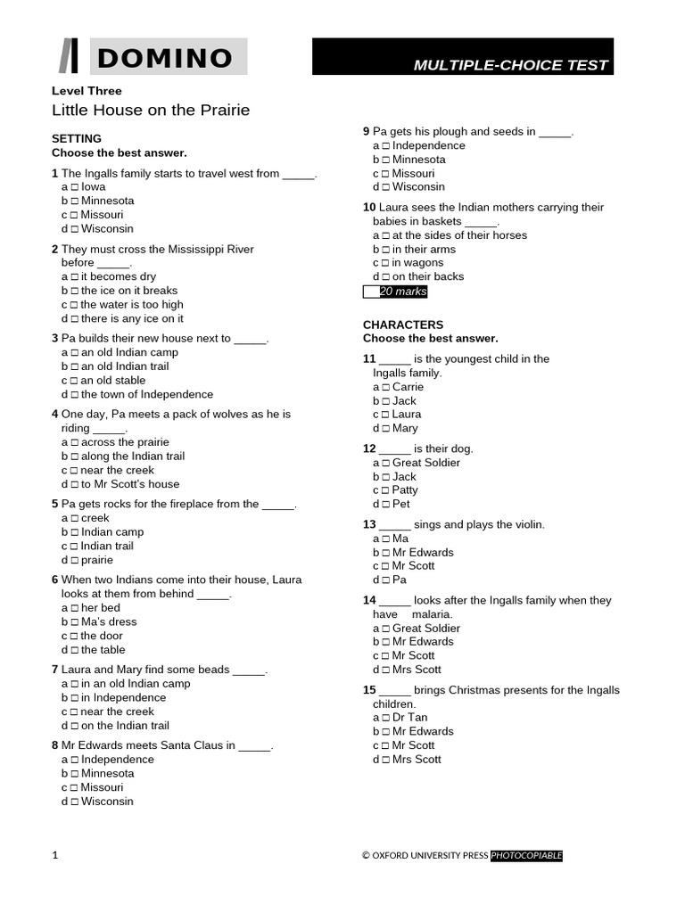Little House On The Prairie - Answer Sheet | PDF | Little House On The ...