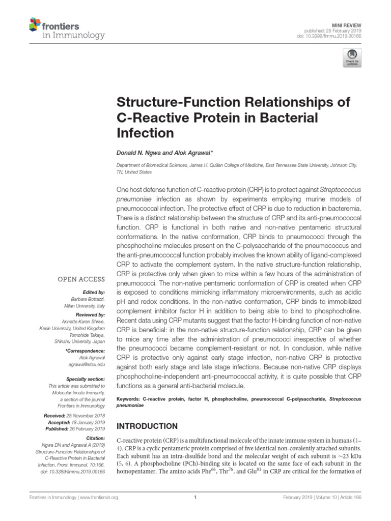 Structure-Function Relationships of C-Reactive Protein in Bacterial Infection | PDF | C Reactive ...