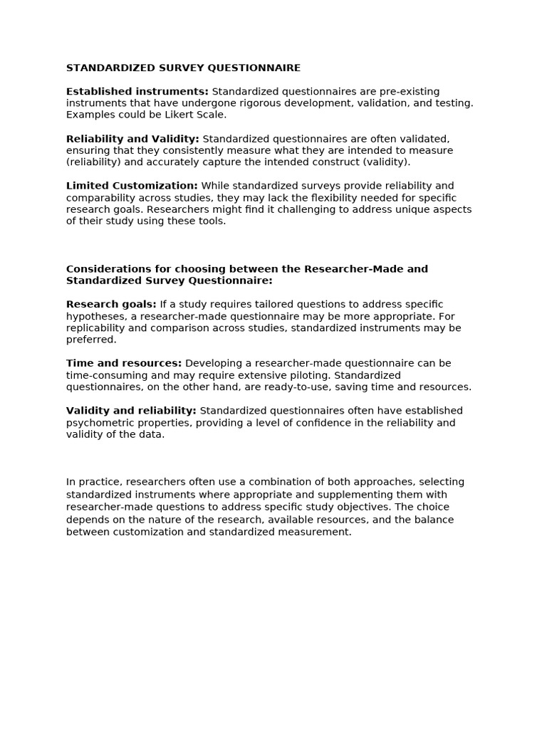 Understanding Standardized Questionnaires | PDF | Survey Methodology ...