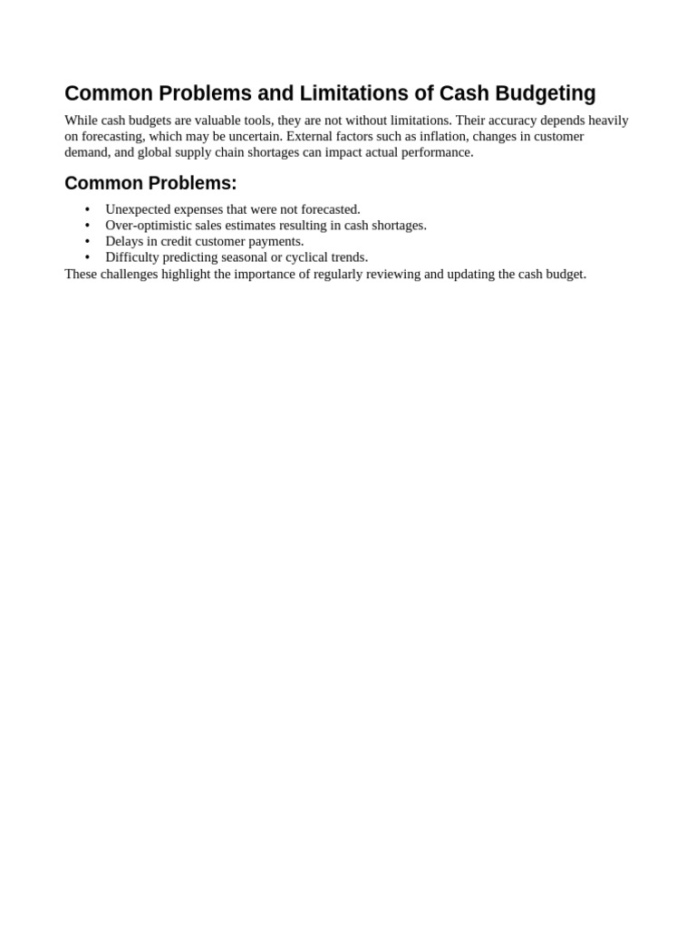 Common Problems and Limitations of Cash Budgeting | PDF