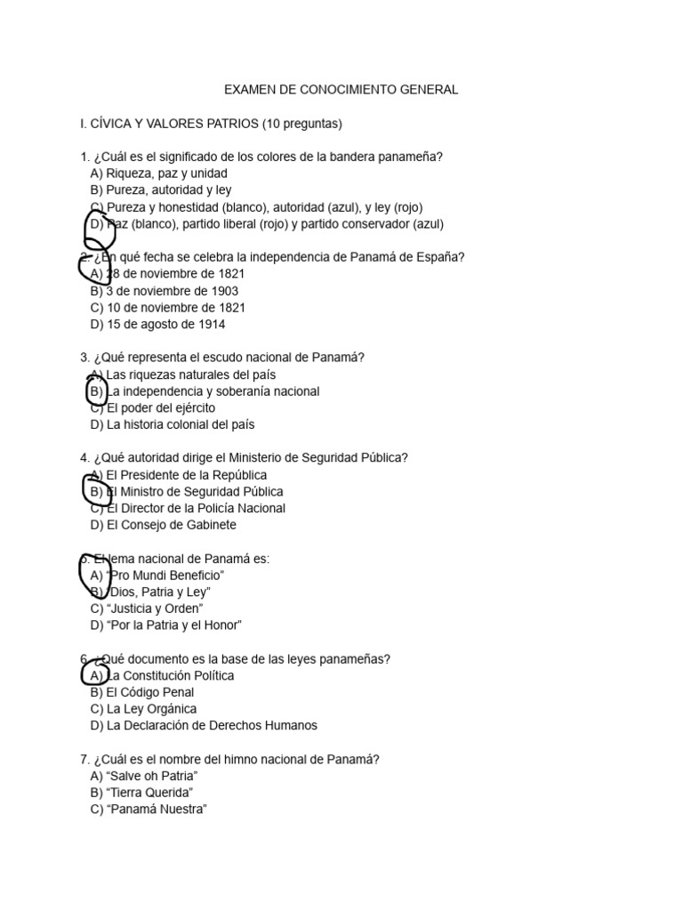 Práctica para Examen de Conocimientos Generales | PDF | Panamá