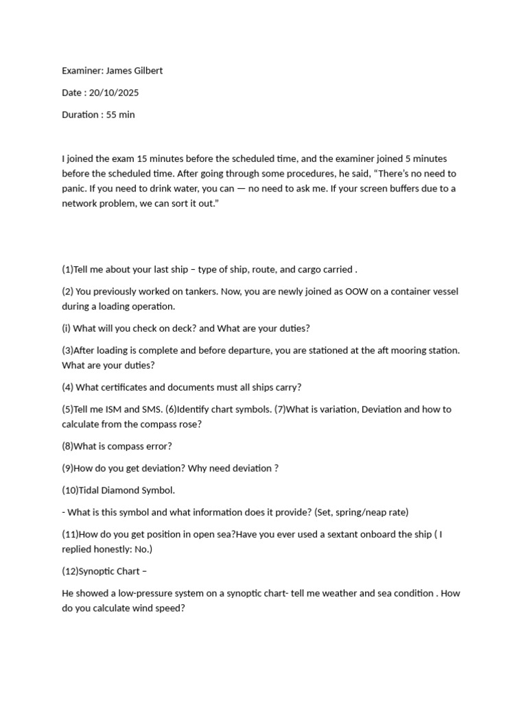 OOW Exam Experience and Key Questions | PDF | Shipping | Ships