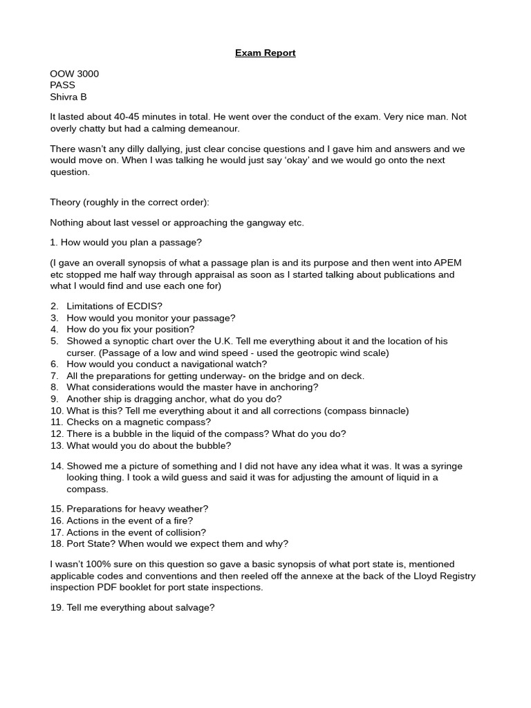 OOW (3000gt Yacht) Orals Report - 2025-10 - Shivra - Pass | PDF ...