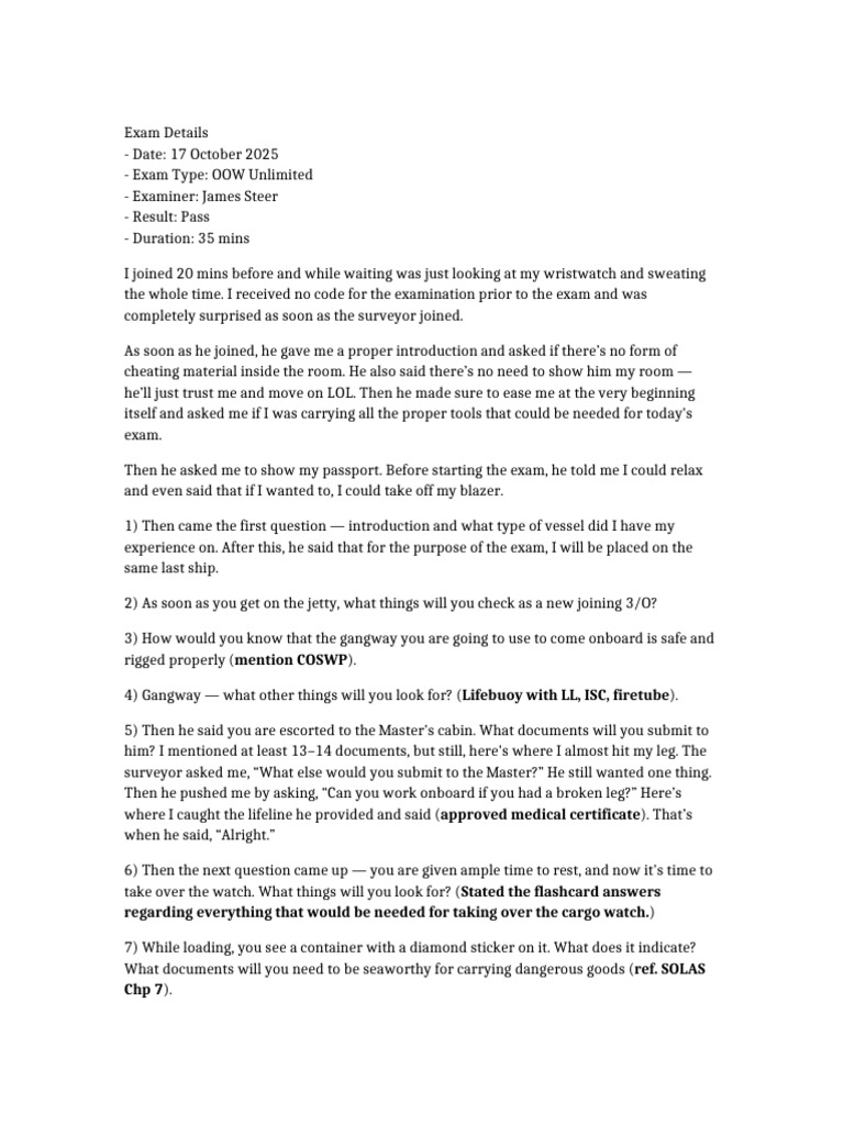 OOW (Unlimited) Orals Report - 2025-10 - Steer - Pass | PDF ...