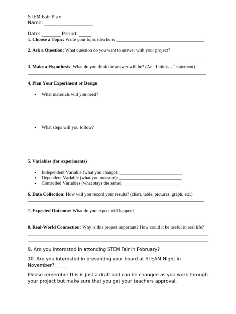 STEM Fair Project Planning Guide | PDF
