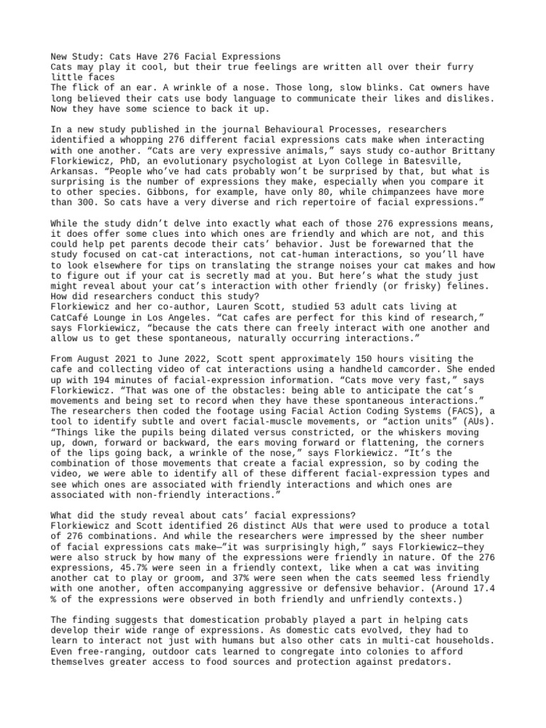 New Study_ Cats-WPS Office | PDF | Cats | Facial Expression