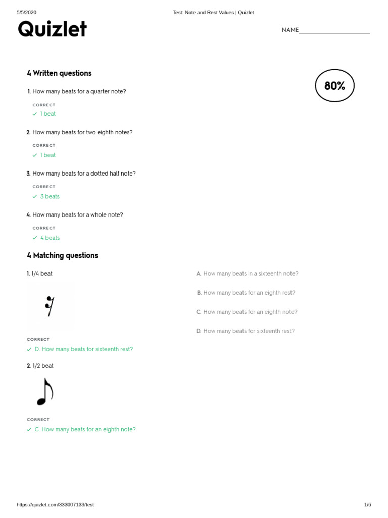 Test: Note and Rest Values - Quizlet | PDF