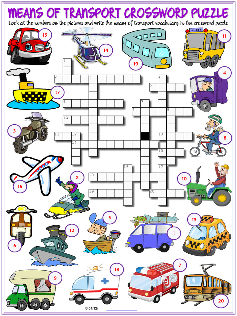 Means of Transport Vocabulary Esl Crossword Puzzle Worksheet For Kids | PDF