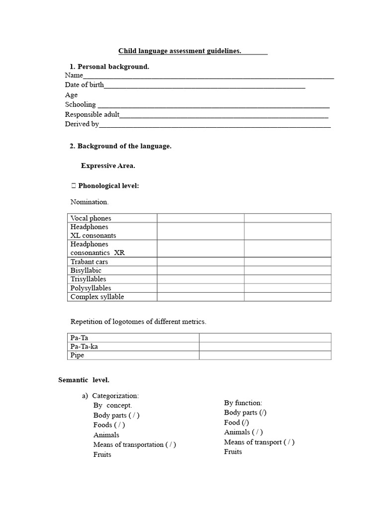 Child Language Evaluation Guidelines | PDF | Morphology (Linguistics) | Communication