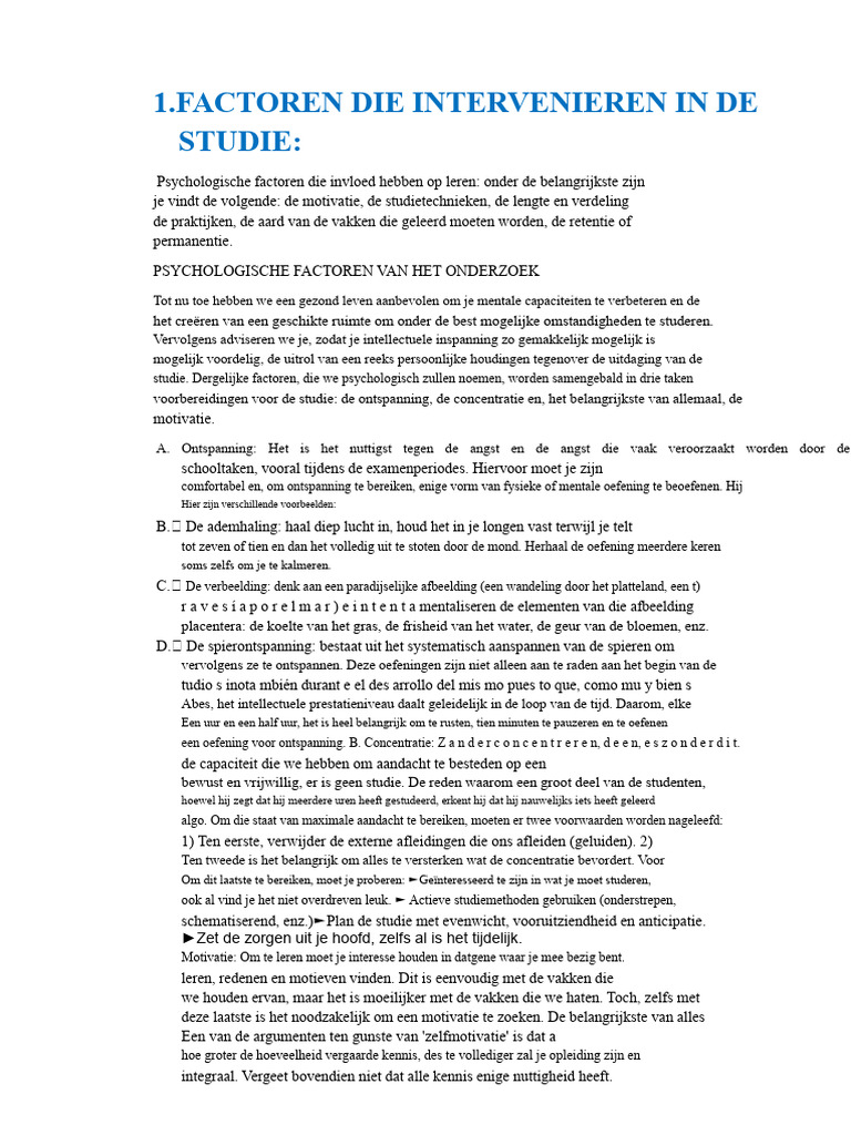 Factoren Die Invloed Hebben Op de Studie | PDF